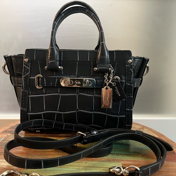 Coach | Bags | Coach Swagger 2 Croc Crossbody Blue Black Euc | Poshmark